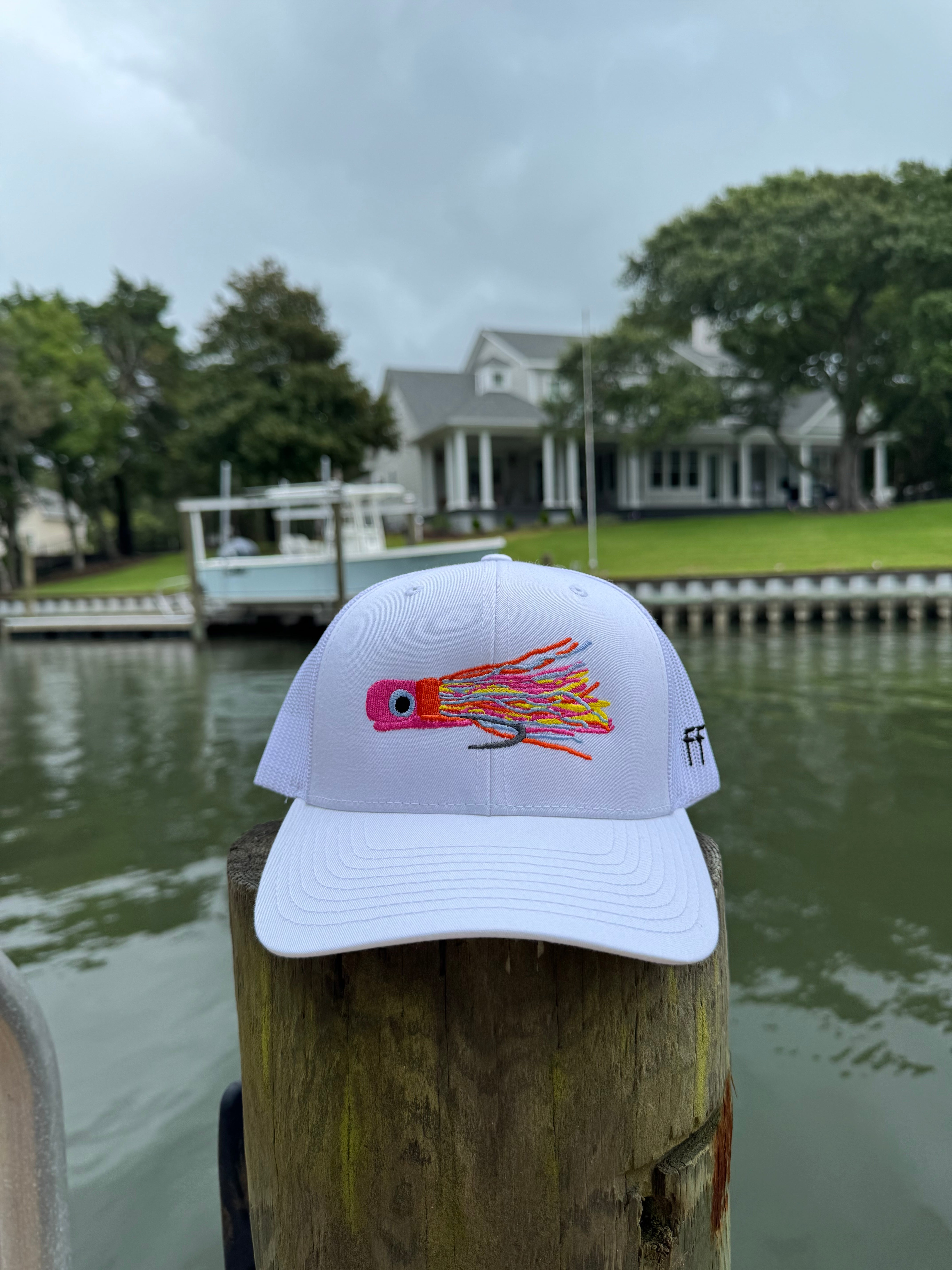 White Offshore Lure Hat – Filthy Flounder Co.